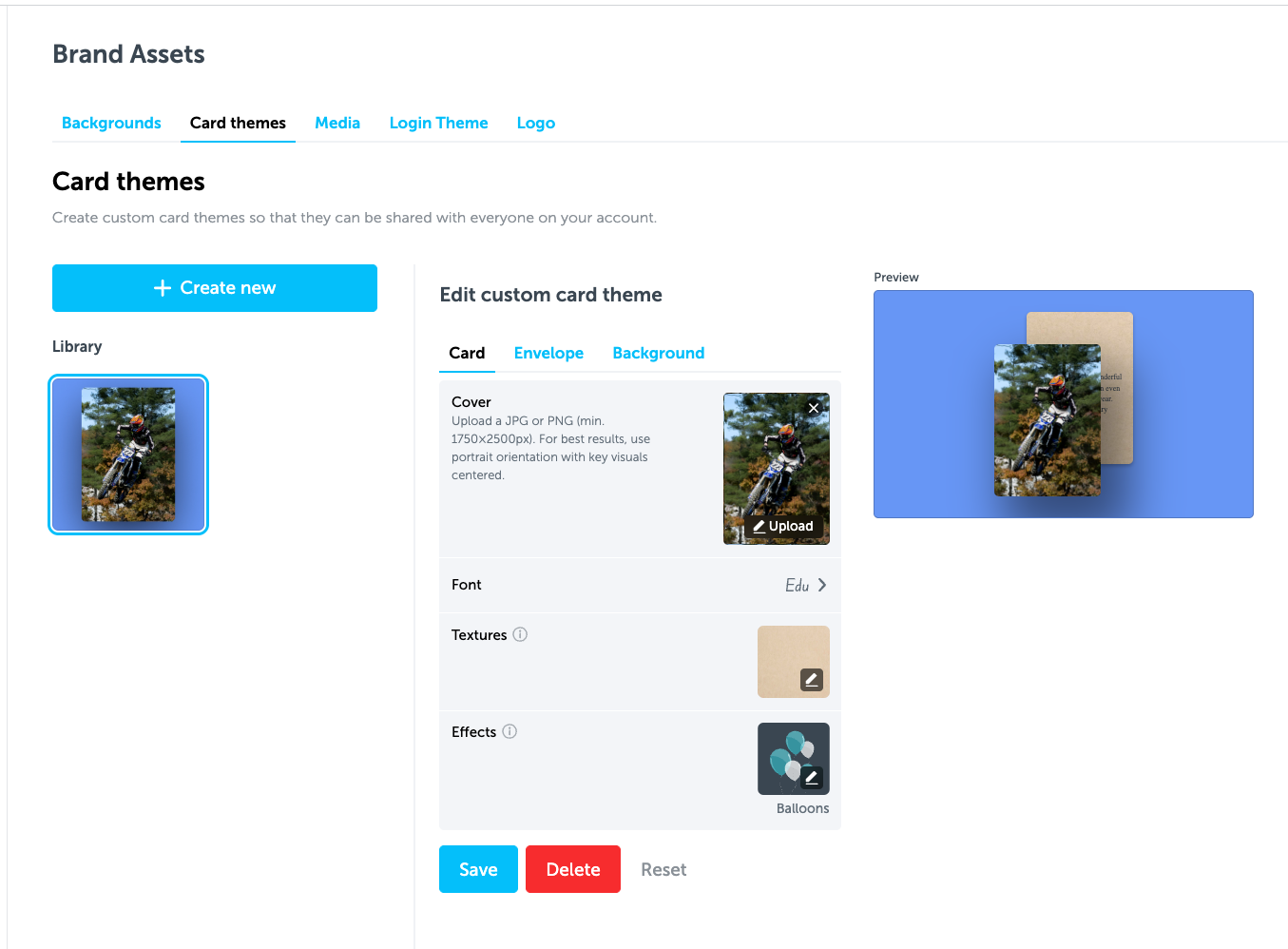 Can I create a custom eCard theme (card cover, background, envelope ...
